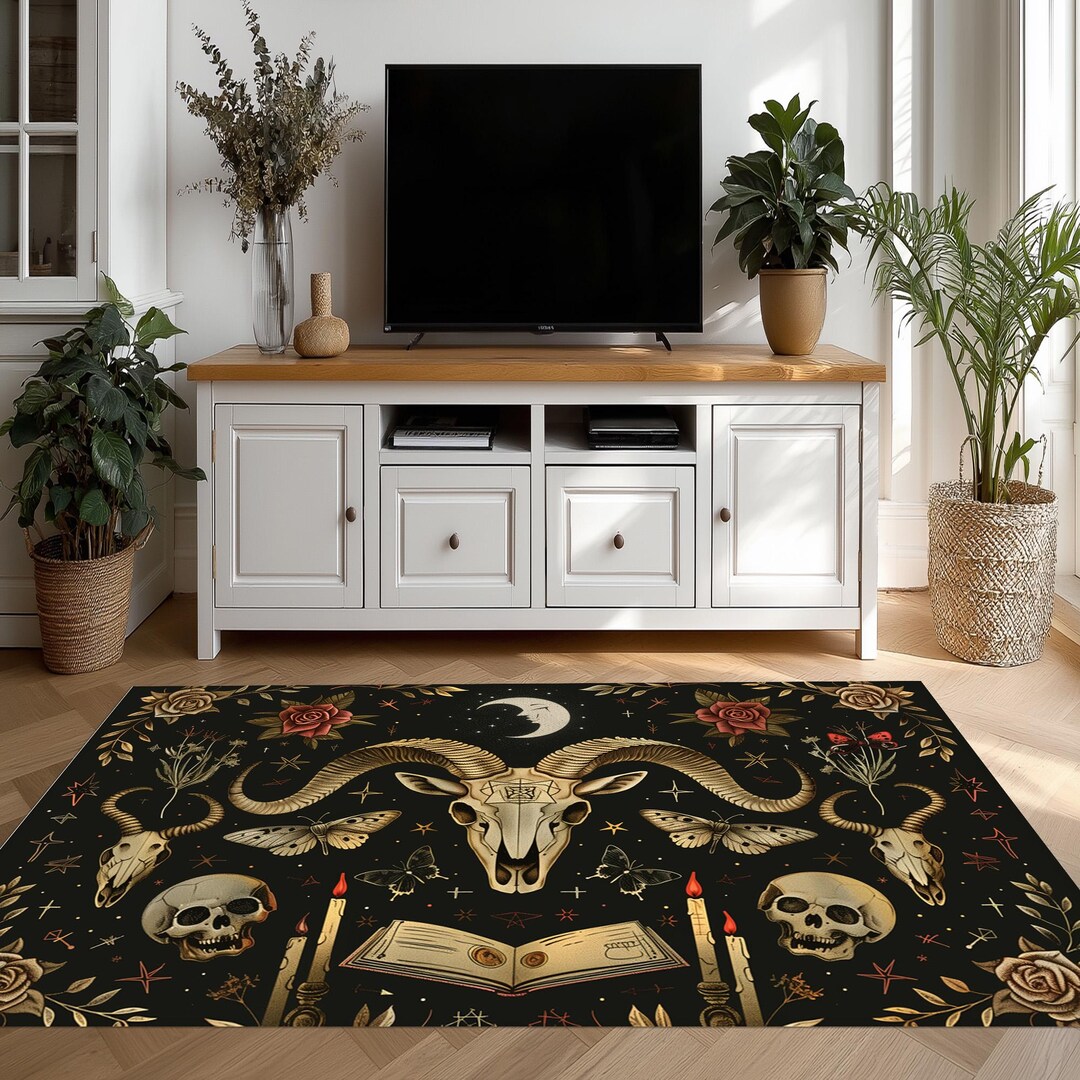 Witchy Goat Skull Rug With Occult Symbols,gothic Rug,gothic Witch Decor ...