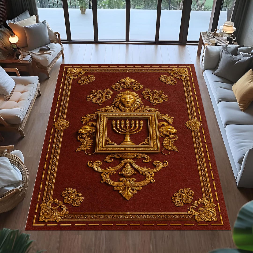 Baroque Lion Menorah Rug, Gold Red Royal Style - Etsy