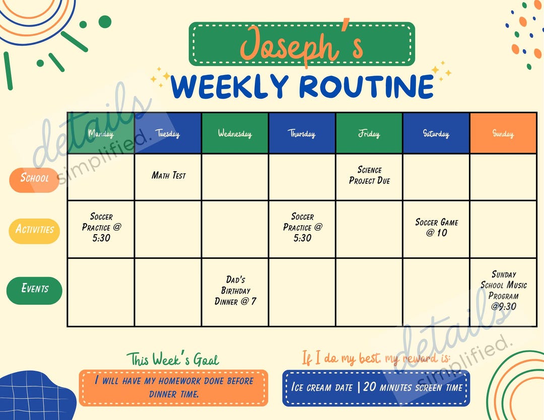 Editable Weekly Routine Chart for Kids | Boys Printable Schedule ...