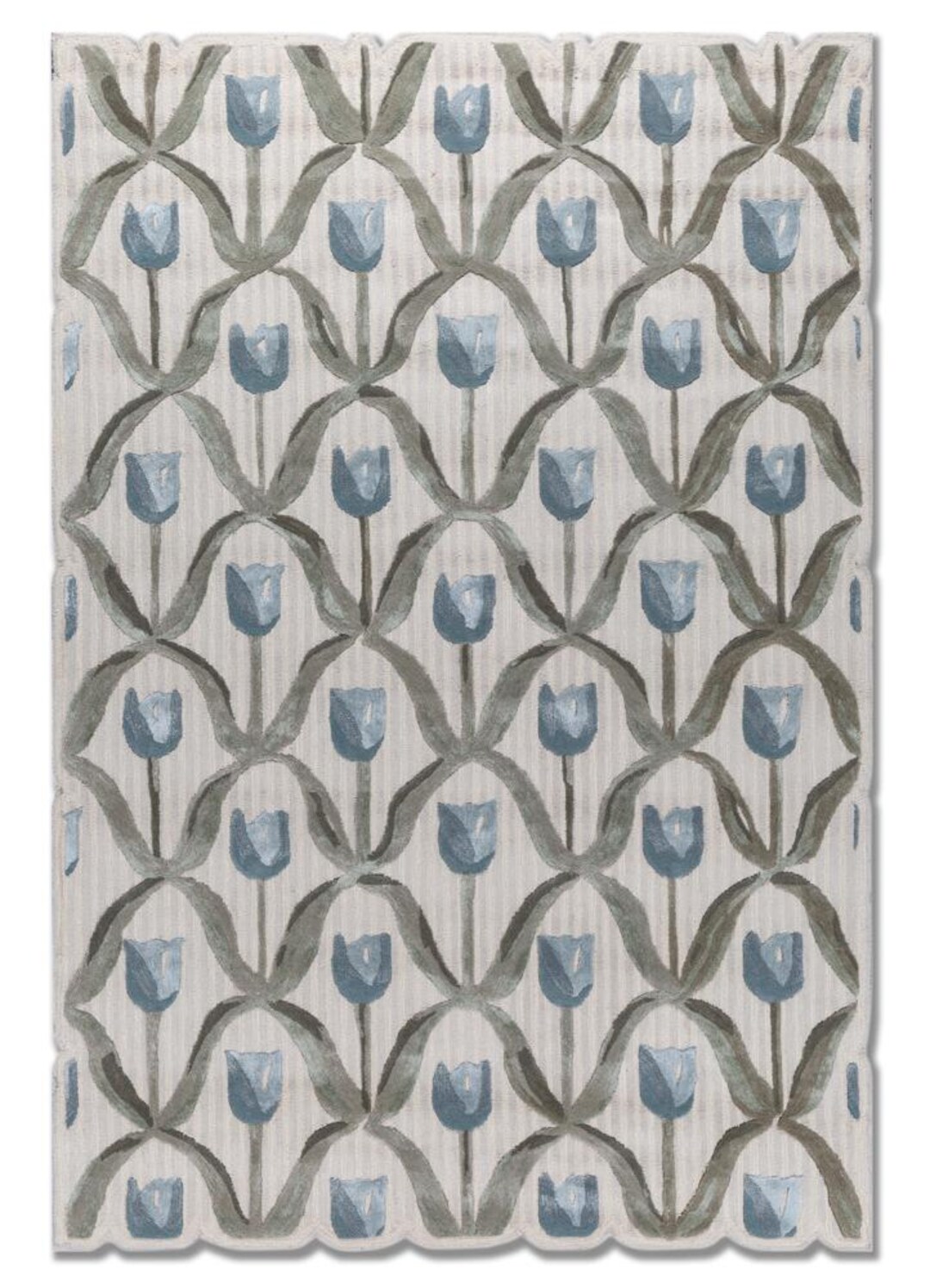 Hand-tufted Wool Rug | Tulip Floral, Scalloped Edge - Etsy