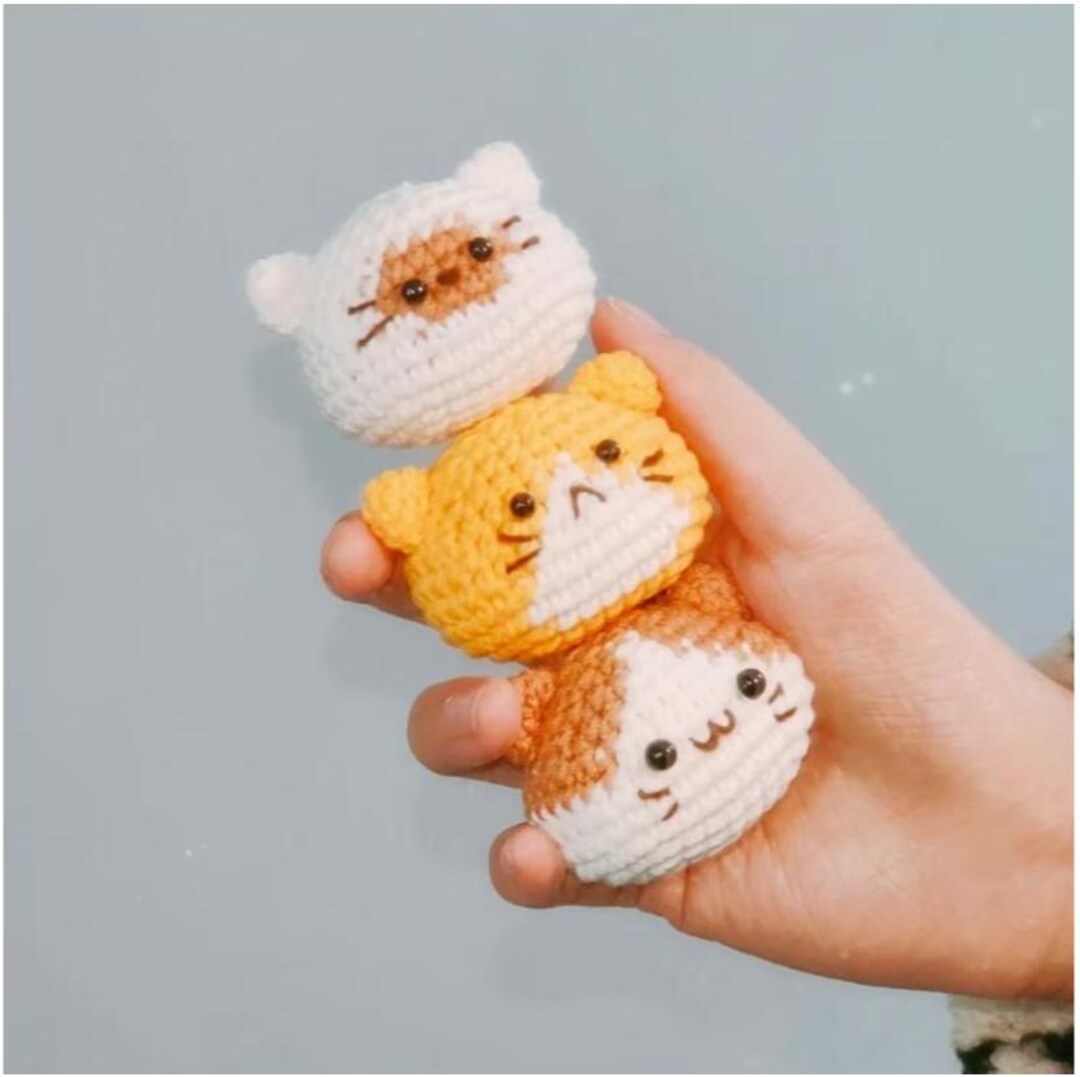 Mini Crochet Cat Faces – Set of 3 Kawaii Kitty Plushies - Etsy