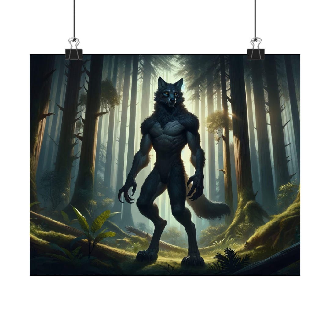 Dogman Cryptid Poster: Golden Eyes Werewolf Art, Cryptozoology Decor - Etsy