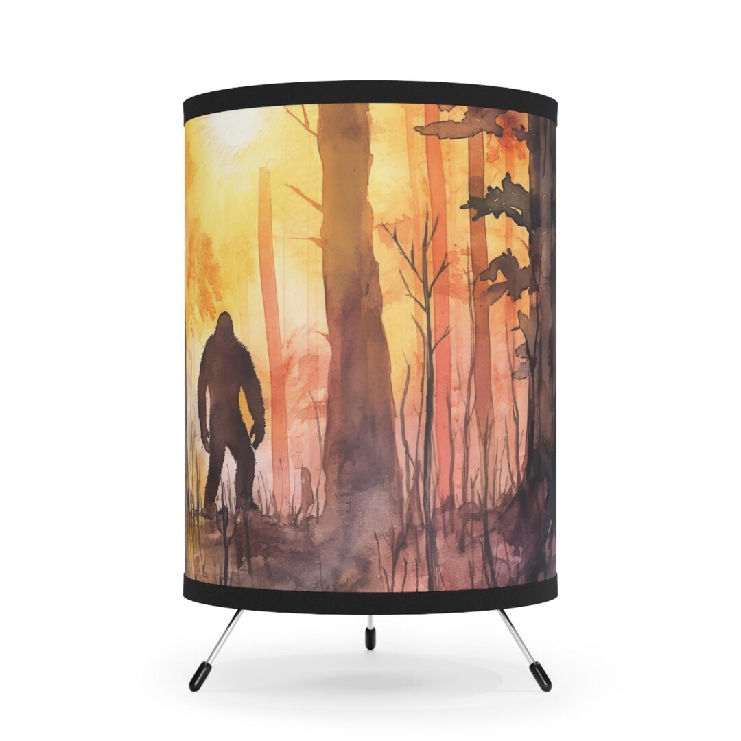 Bigfoot in the Woods Tripod Lamp With Watercolor Printed Shade, US\CA ...