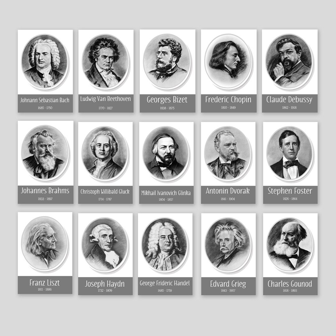 Composer Printable Cards | Bach, Beethoven, Grieg | Music Teacher ...