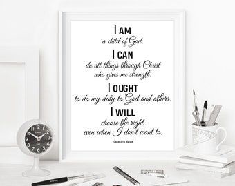 I Am I Can I Ought I Will Quote Homeschool Printable Wall Art ...