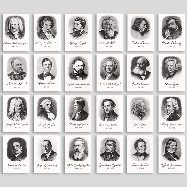 Music Study Composer Printable Cards Music Teacher | Etsy