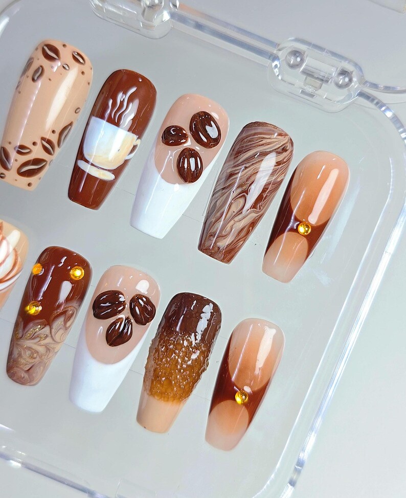 Coffee Bean Press on Nails | Handmade Nail Art - Etsy