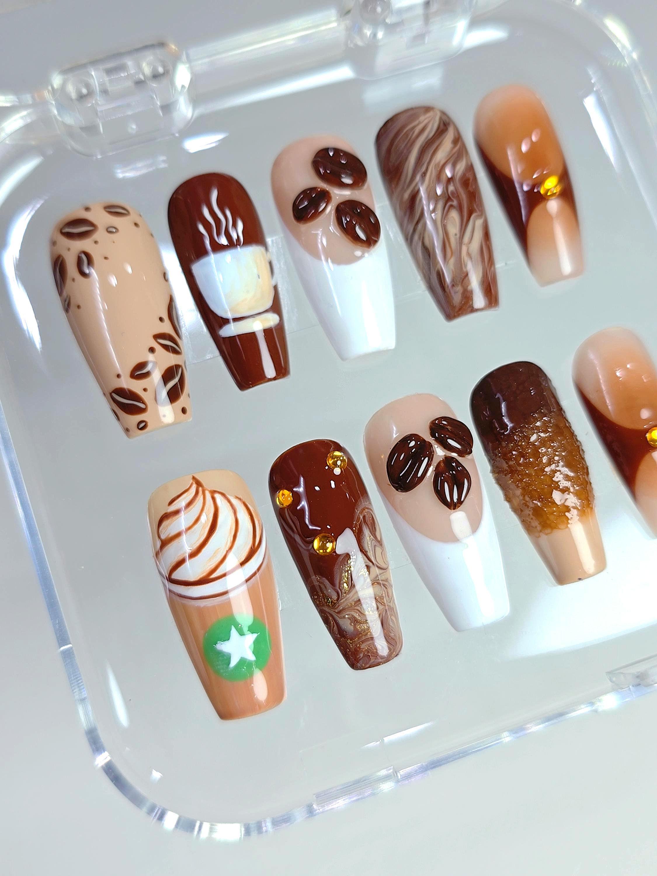 Coffee Bean Press on Nails | Handmade Nail Art - Etsy
