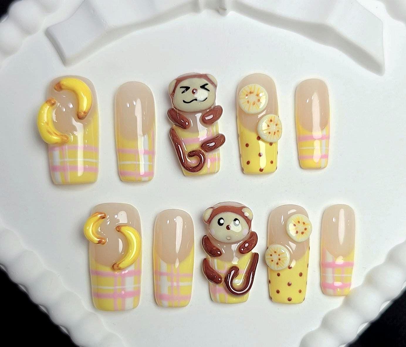 Cute 3D Monkey N Banana Made From Molding Gel / Handmade 100%/nails ...