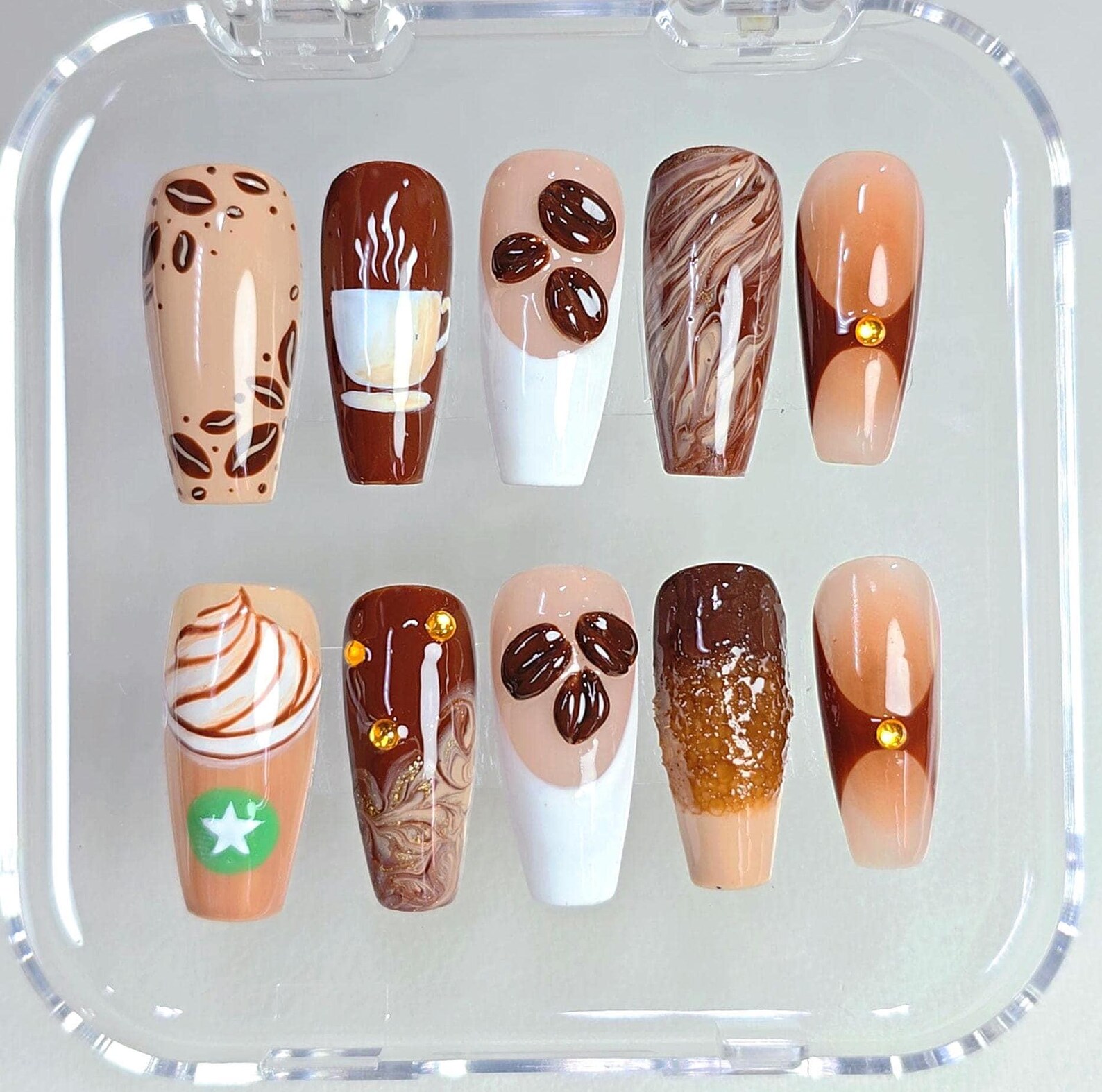 Coffee Bean Press on Nails | Handmade Nail Art - Etsy