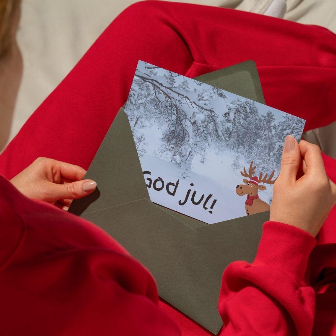 Scandinavian "god Jul!" Christmas Card – Winter Forest and Reindeer ...