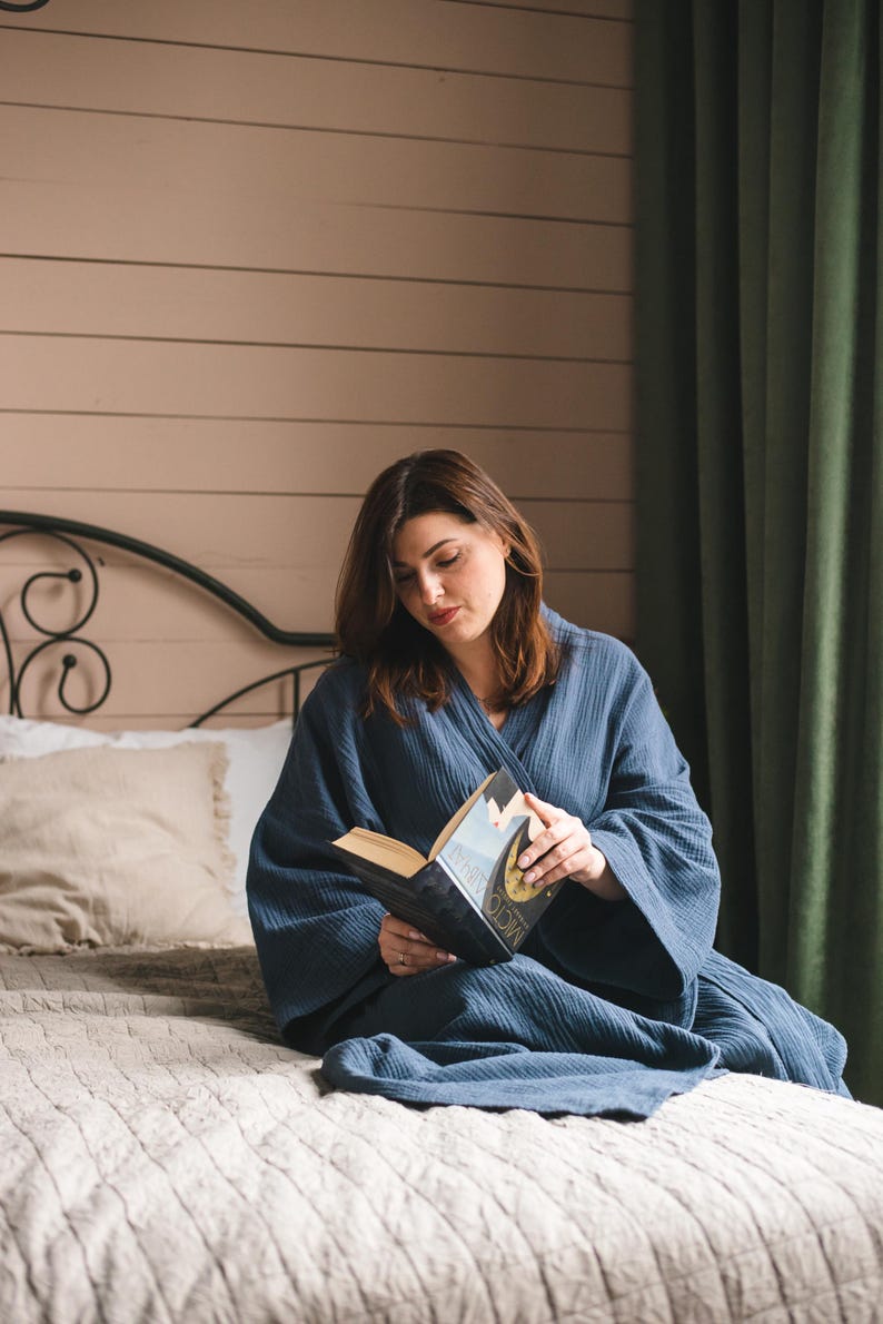 Plus Size Organic Muslin Robe: Long Boho Cotton Bathrobe With Pockets ...