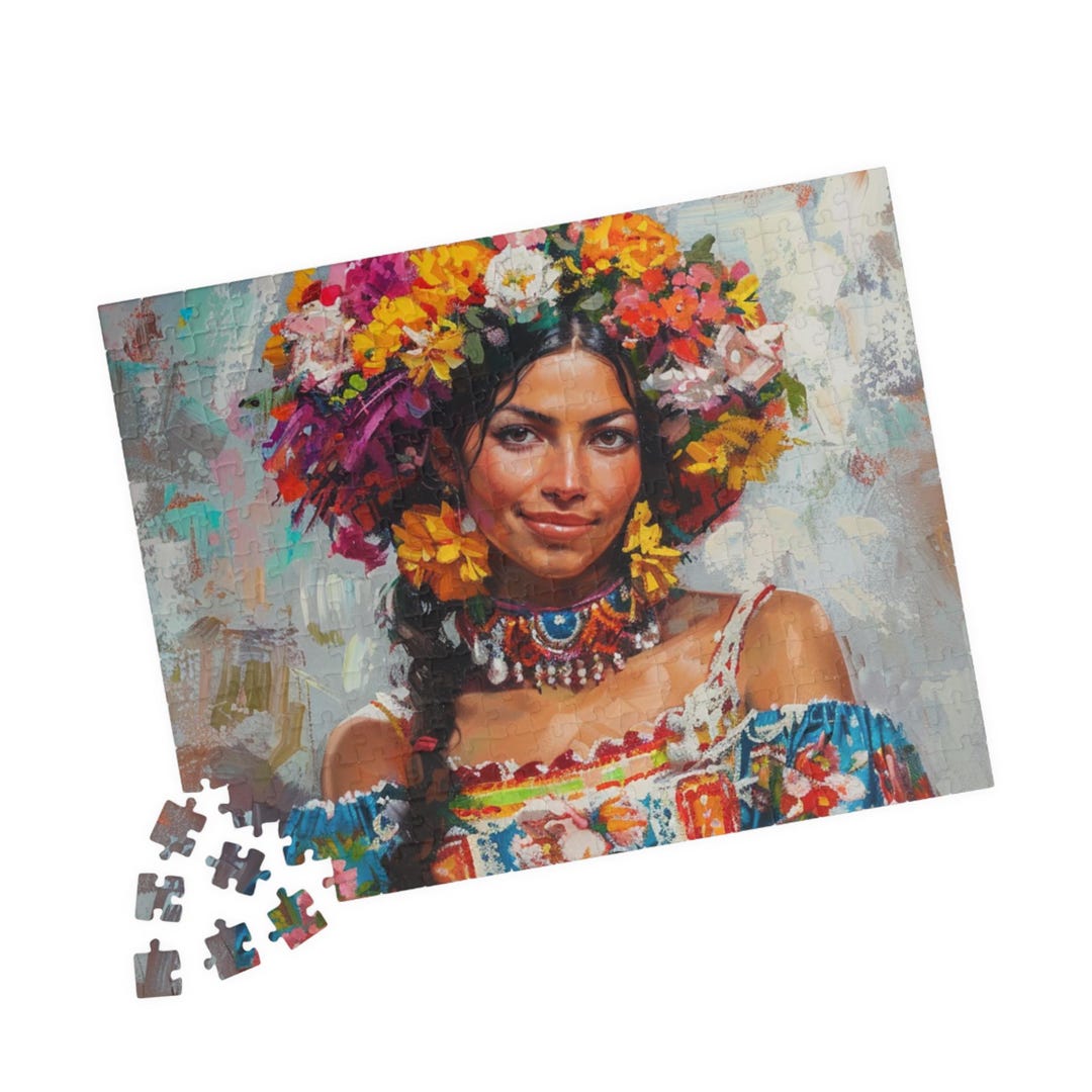 Mexican Woman Art Puzzle – Colorful Floral Jigsaw, Family Game Night ...