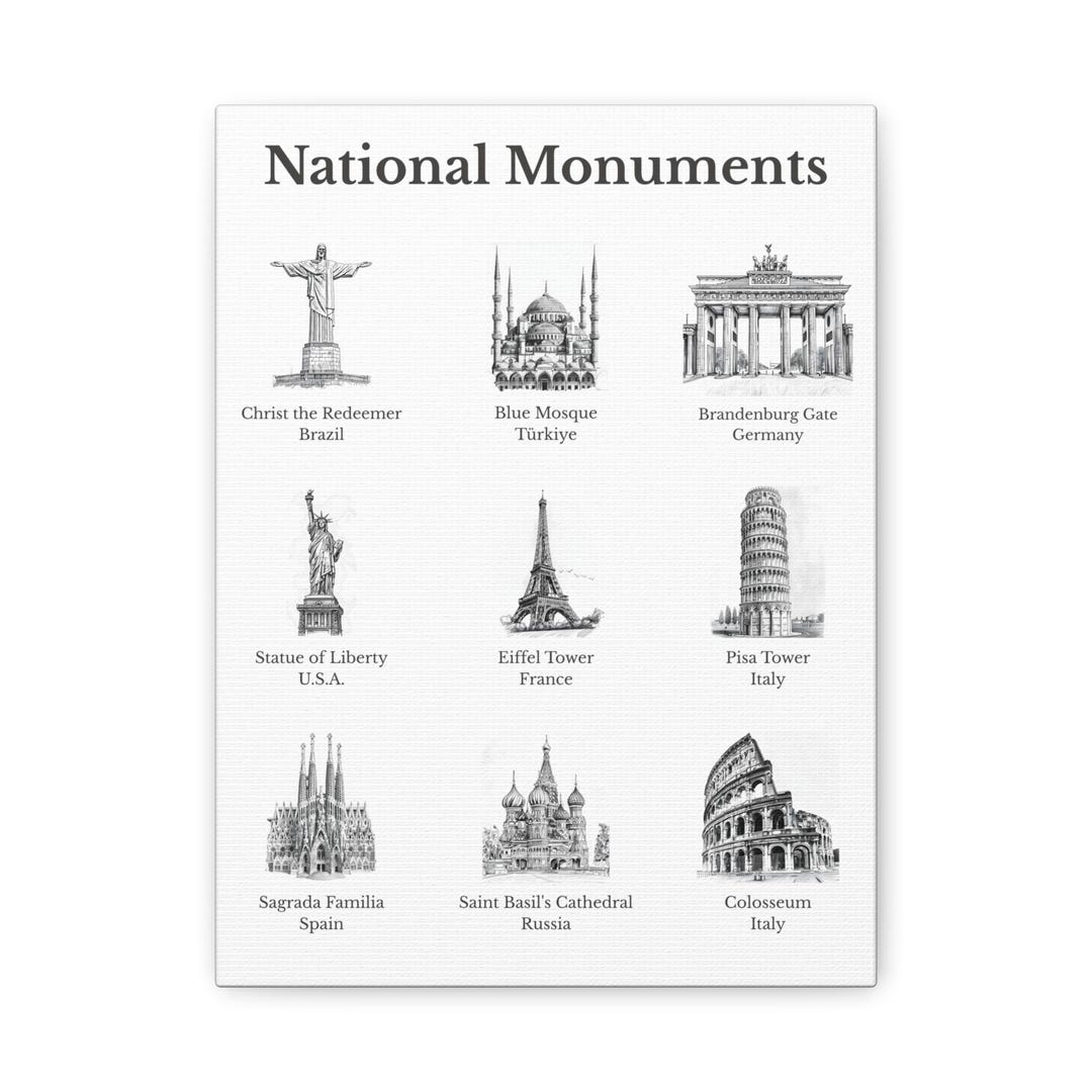 National Monuments Pencil Sketch Canvas Art - Etsy