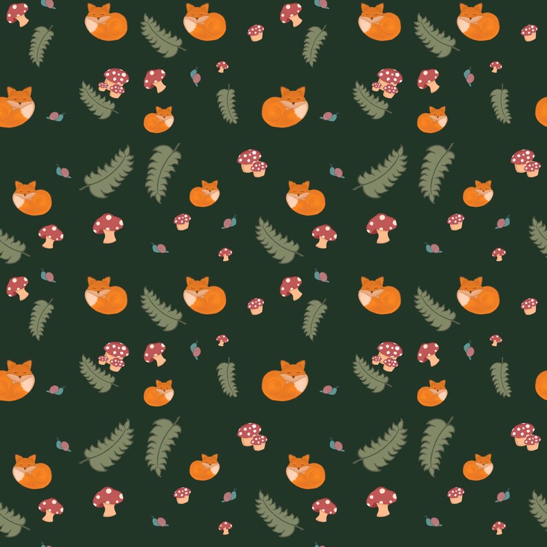 Woodland Fox Seamless Pattern: Cozy Forest Green Design (digital ...