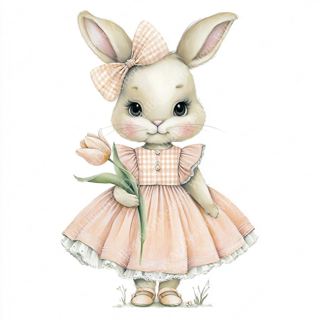 Watercolor Easter Bunny Clipart Rabbit Spring JPG, Girls Birthday ...
