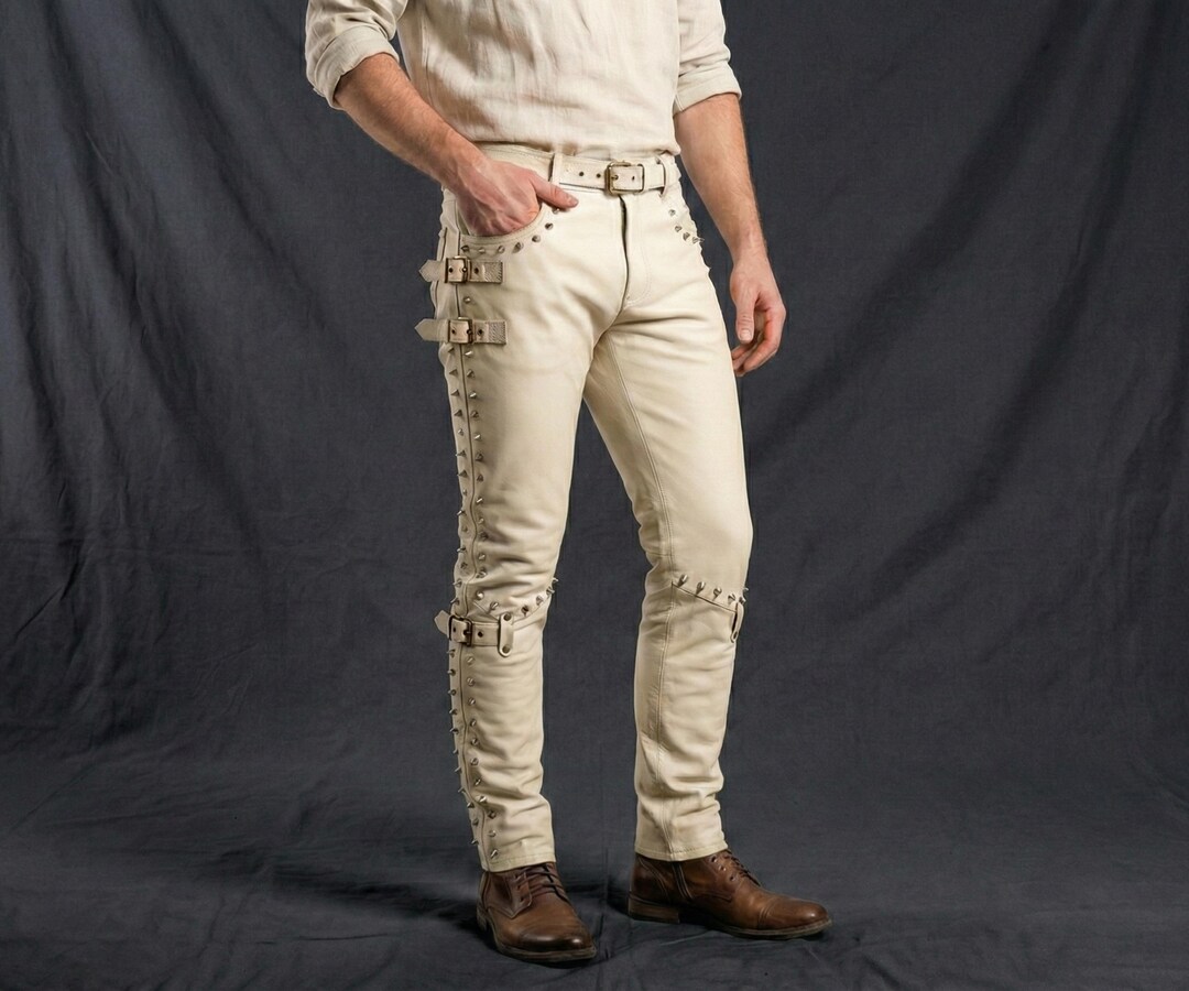 Men's Gothic Punk Style Leather Pants With Studs and Buckles - Etsy