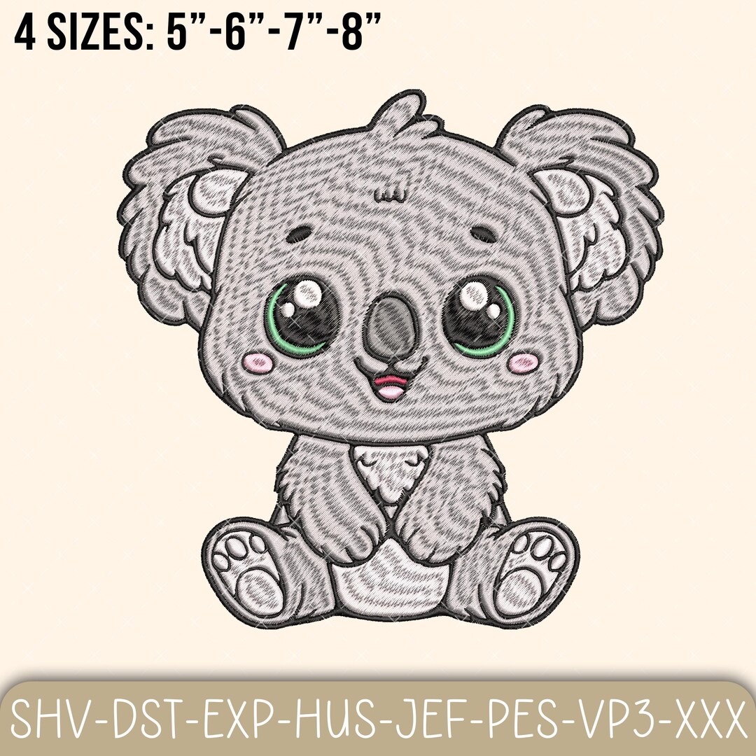 Cute Baby Koala Embroidery Design, Funny Koala Embroidery Design ...