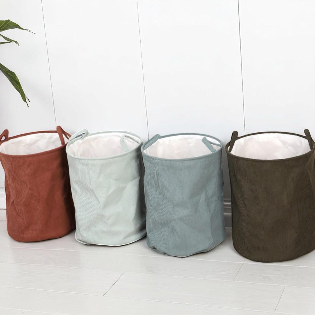 Corduroy Storage Basket, Tall Soft Laundry Hamper With Handles ...