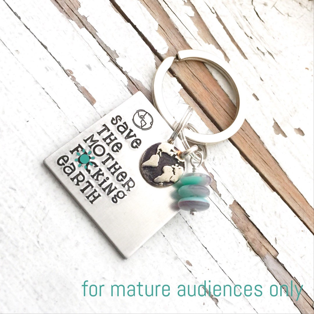 Hand Stamped Save the Earth Keychain Green Eco Hippy Hippie - Etsy