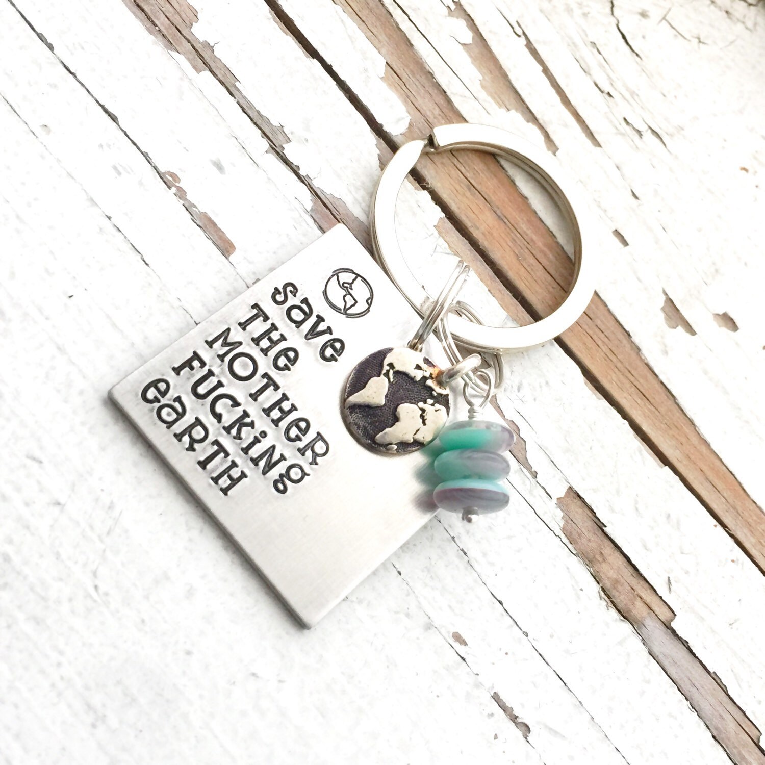 Hand Stamped Save the Earth Keychain Green Eco Hippy Hippie - Etsy