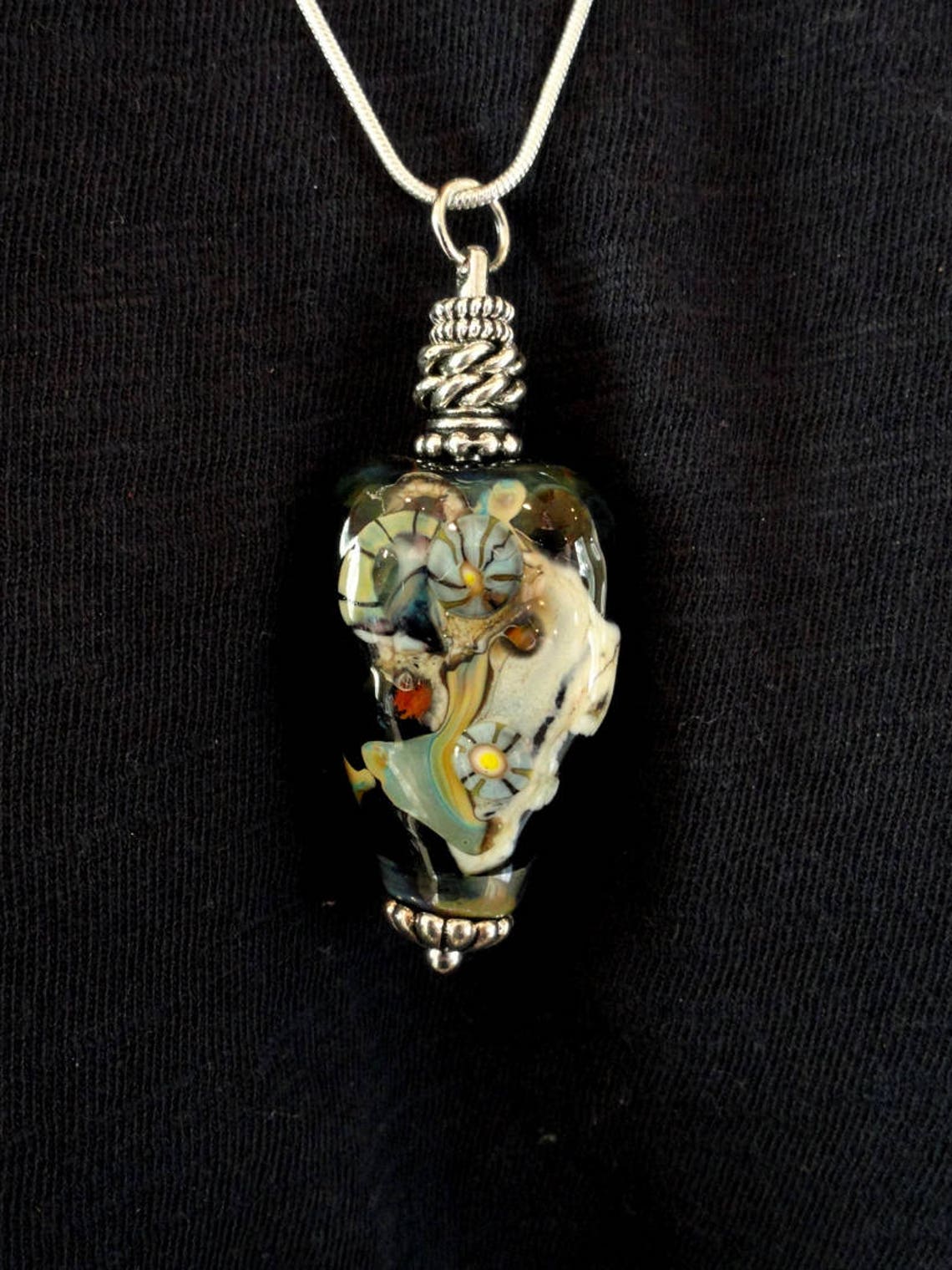 Lampwork Pendant Flamework Black Necklace Glass Bead - Etsy
