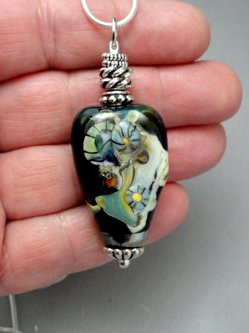 Lampwork Pendant Flamework Black Necklace Glass Bead - Etsy