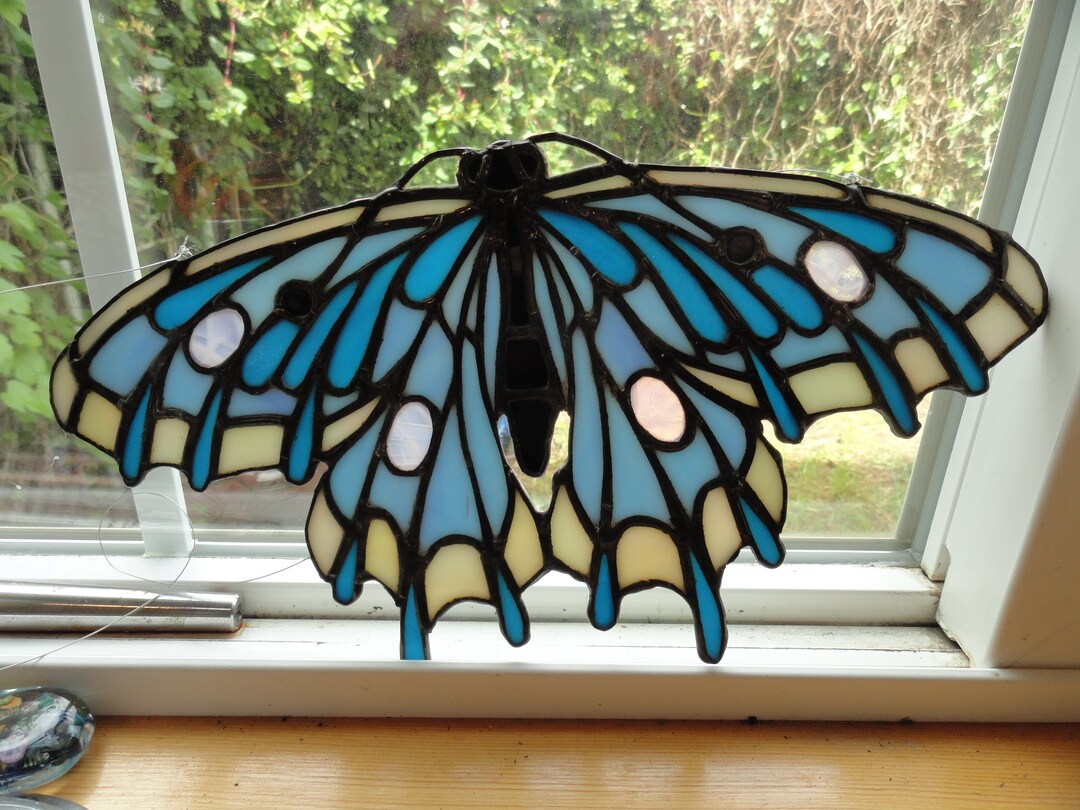 Stained Glass Butterfly, Suncatcher, Blue Glass Butterfly, Art Glass - Etsy