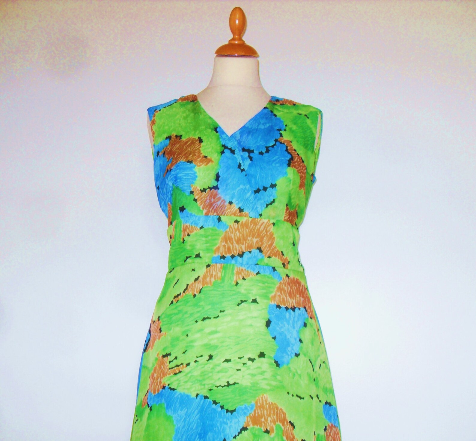 Vintage 1950s Floral Shelf Dress Long Lime Turquoise Occasion Maxi M - Etsy