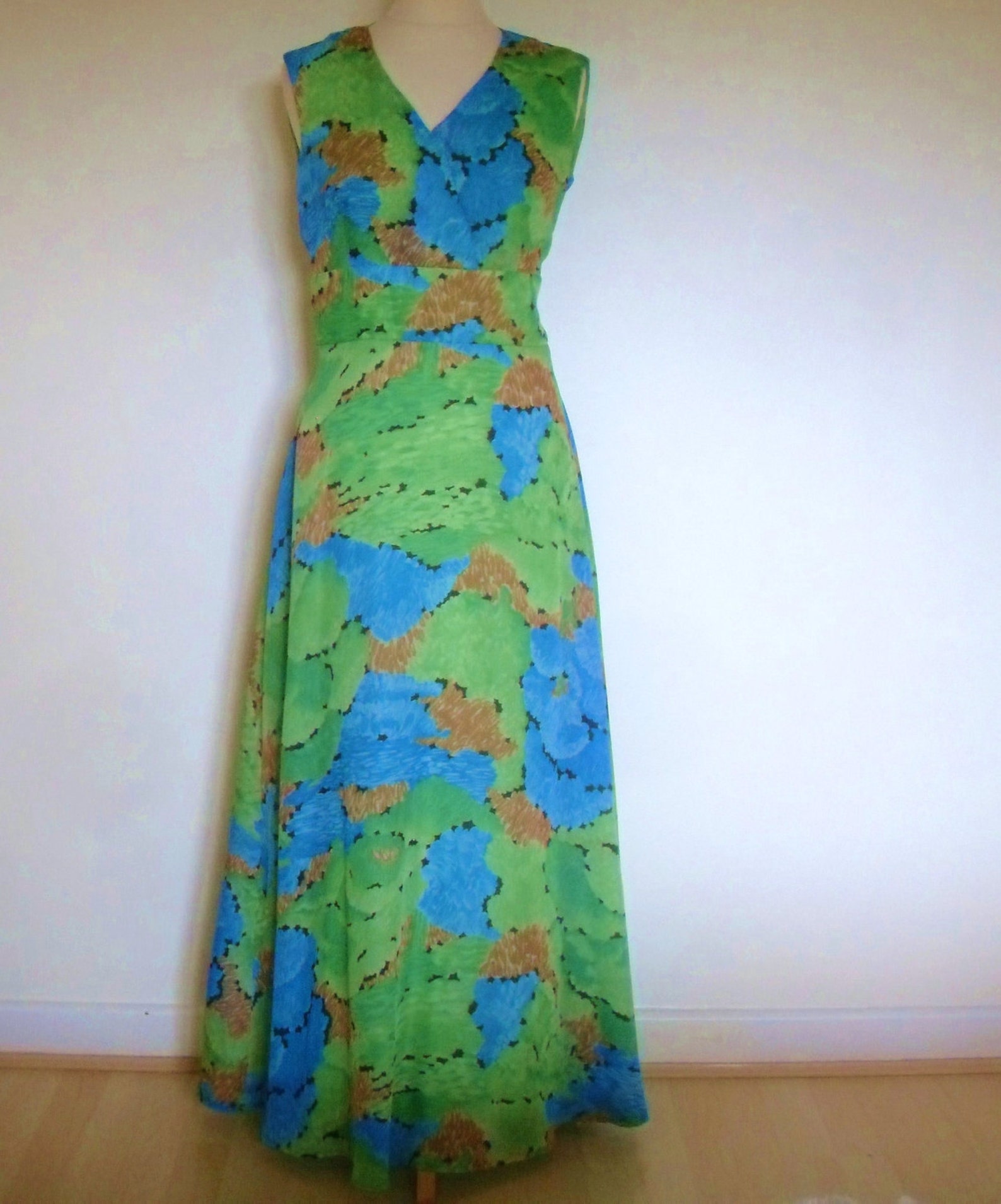 Vintage 1950s Floral Shelf Dress Long Lime Turquoise Occasion Maxi M - Etsy