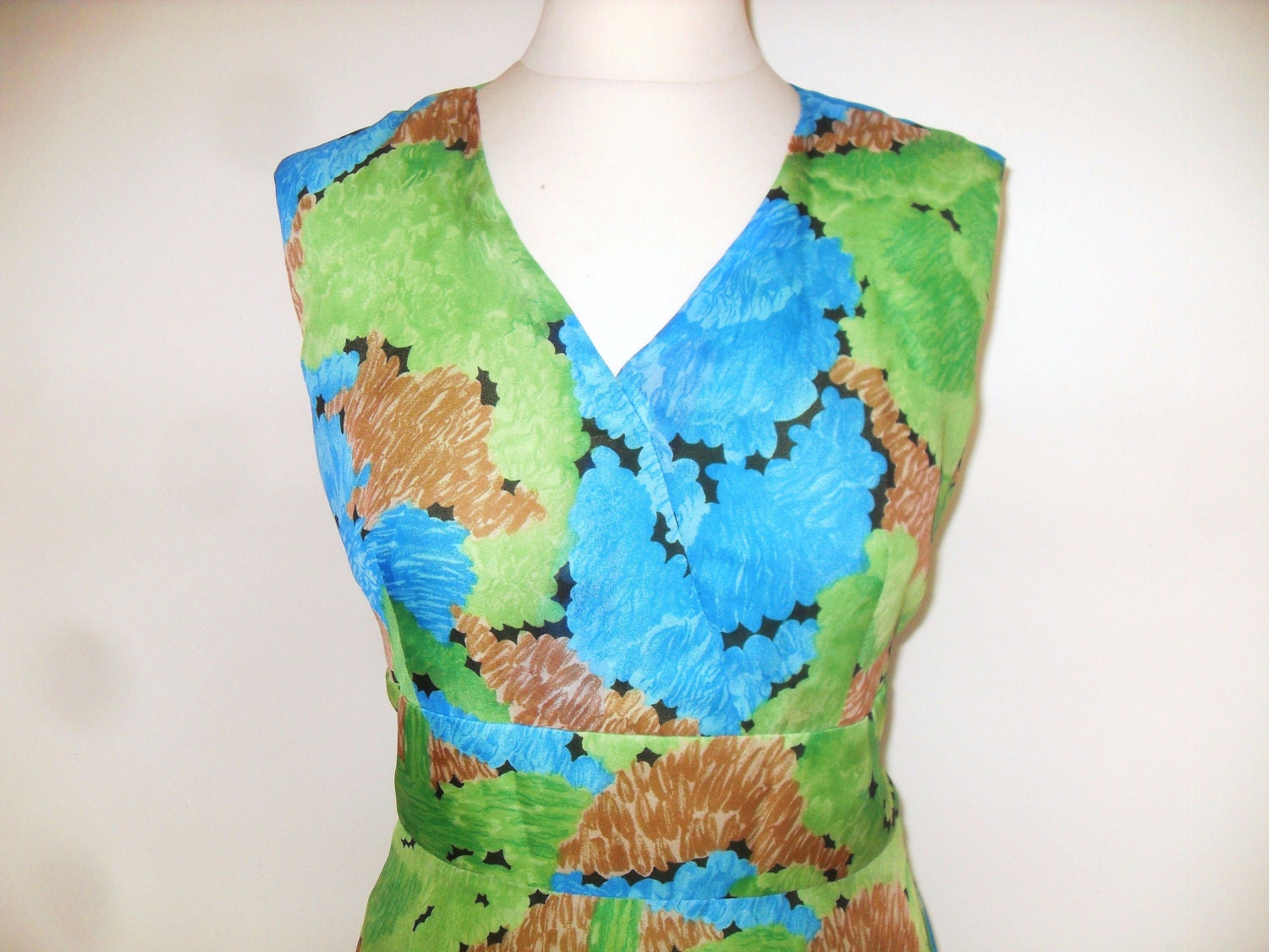 Vintage 1950s Floral Shelf Dress Long Lime Turquoise Occasion Maxi M - Etsy