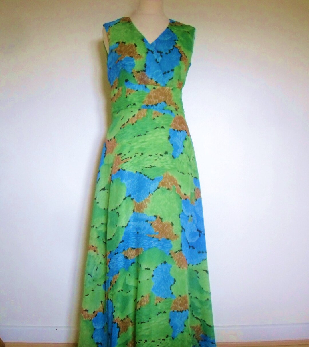 Vintage 1950s Floral Shelf Dress Long Lime Turquoise Occasion Maxi M - Etsy