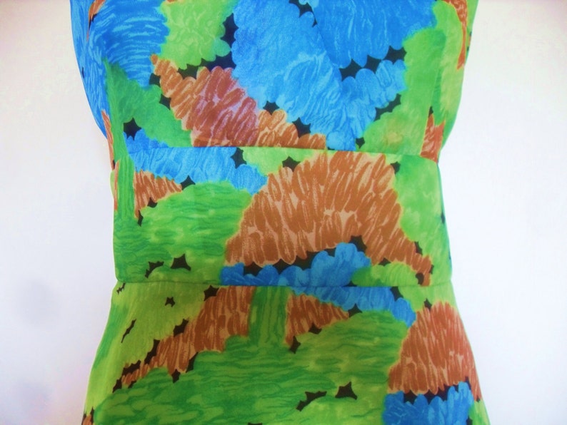 Vintage 1950s Floral Shelf Dress Long Lime Turquoise Occasion Maxi M - Etsy