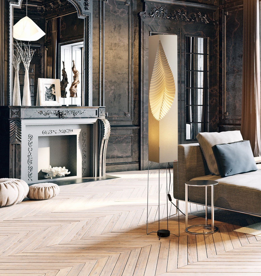 Leaf Tower Lamp 160cm (5'3) Wire / Wood Stand - Minimalist, Modern ...