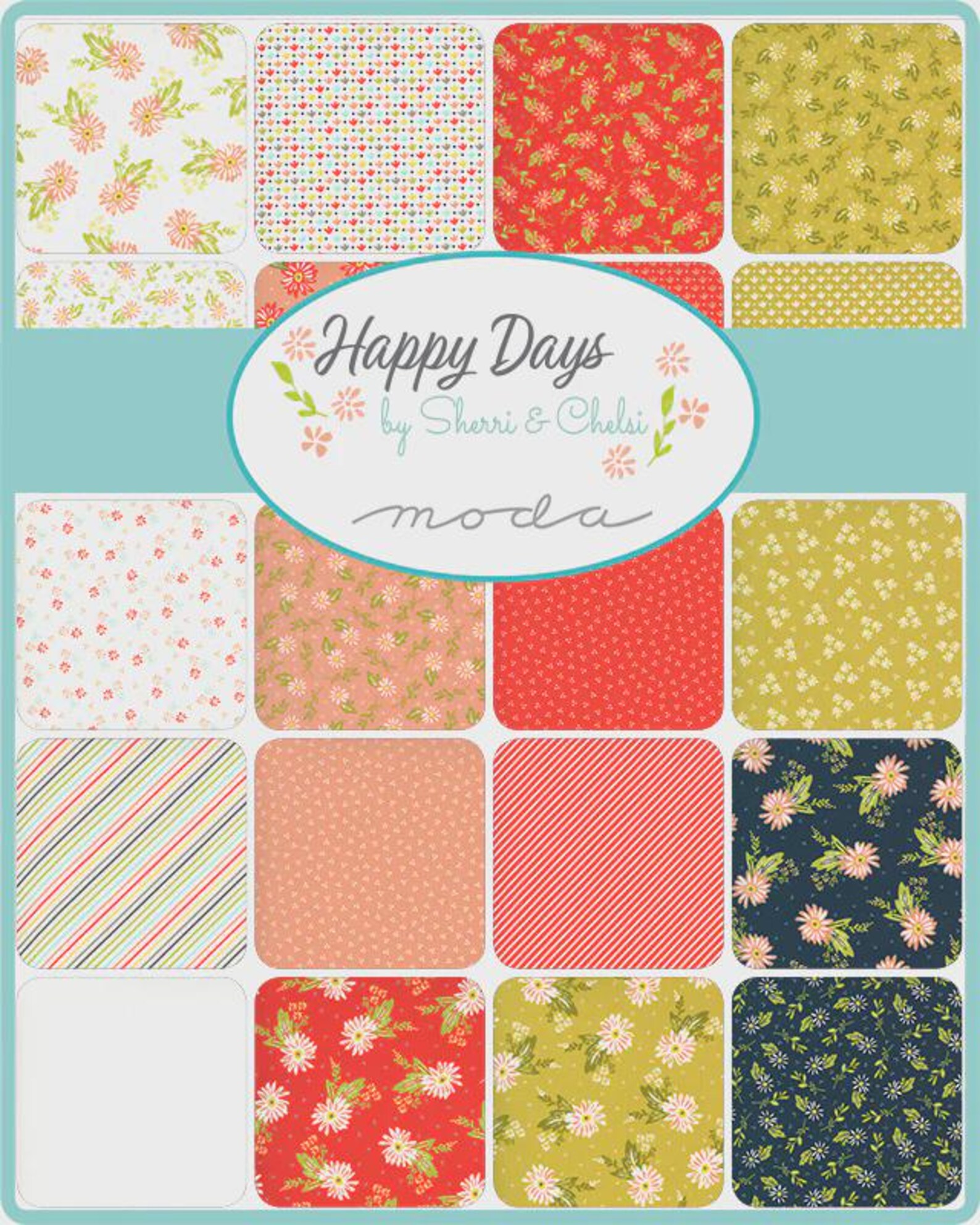 Pink Flower Fabric | Happy Days by Sheri & Chelsi | Moda Fabrics | Sold ...