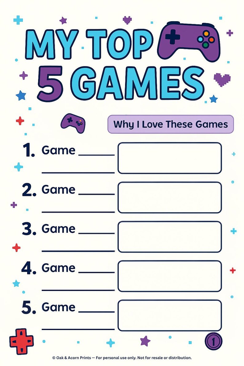 Gaming Journal for Kids: 5 Printable Game Review Worksheets (digital ...