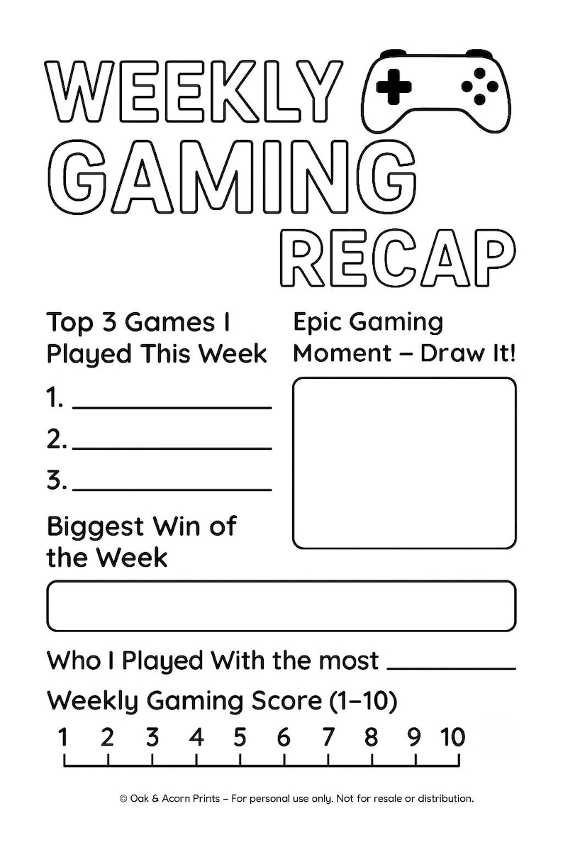 Game on – Black & White Gaming Journal Printables for Kids | A4 + US ...