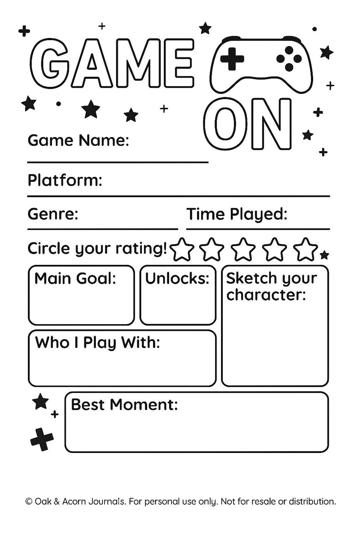 Game on – Black & White Gaming Journal Printables for Kids | A4 + US ...