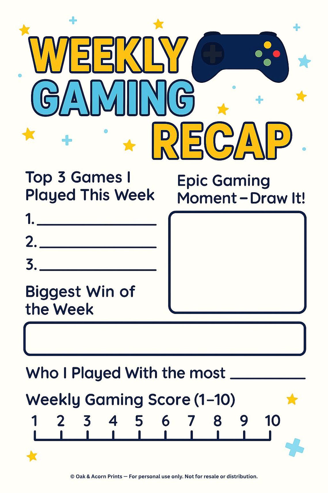Gaming Journal for Kids: 5 Printable Game Review Worksheets (digital ...