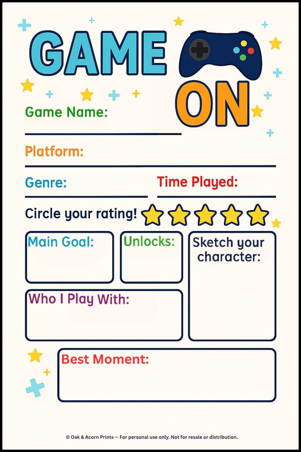 Gaming Journal for Kids: 5 Printable Game Review Worksheets (digital ...