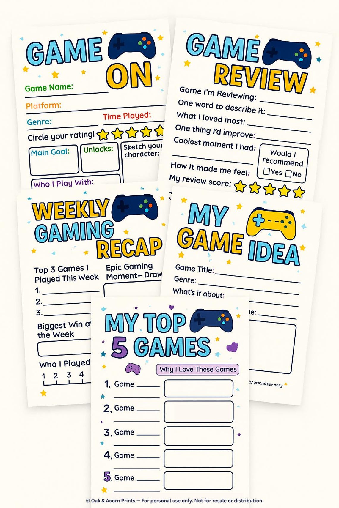 Gaming Journal for Kids: 5 Printable Game Review Worksheets (digital ...