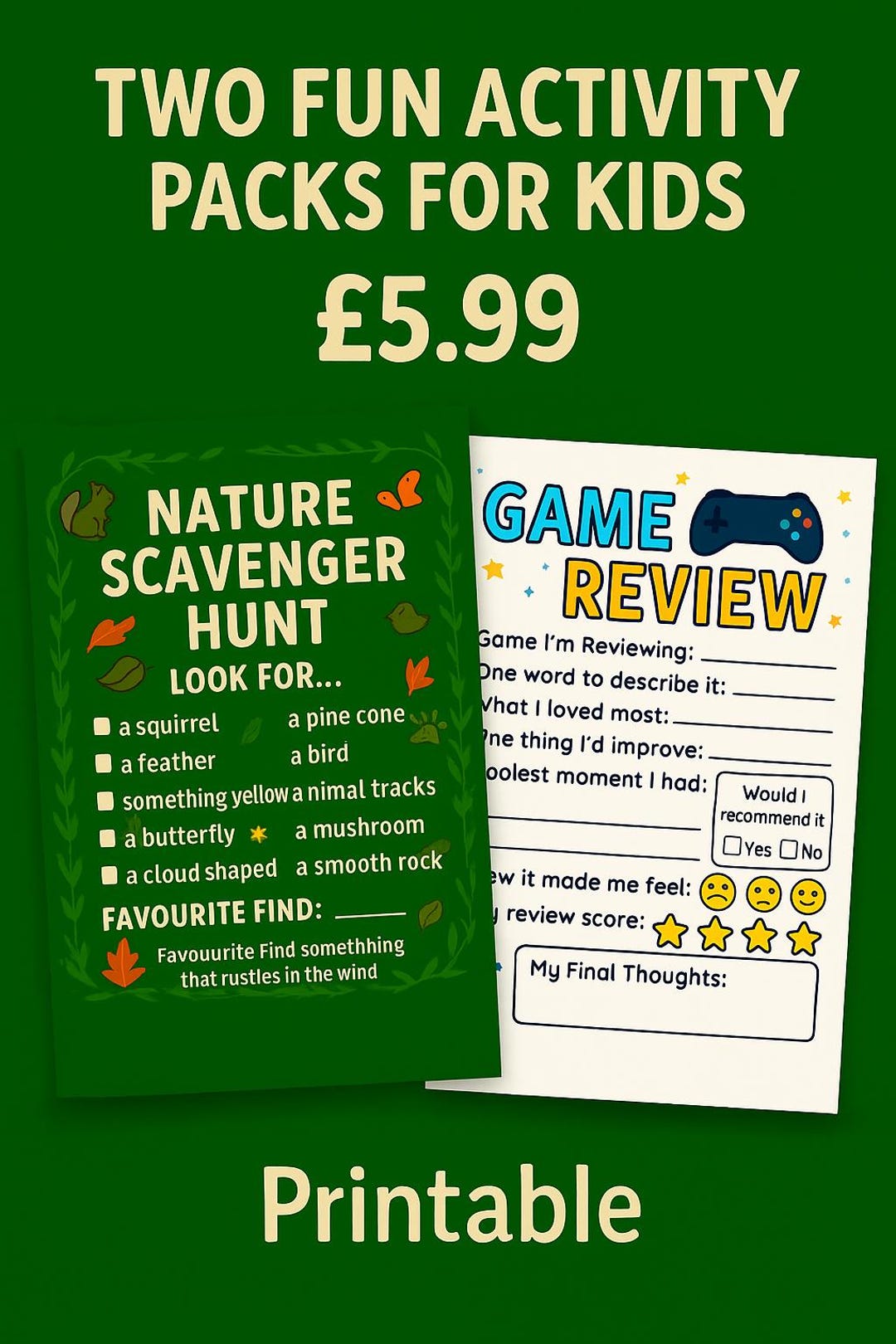 Outdoor + Gaming Printable Bundle | 2 Fun Activity Packs for Curious ...