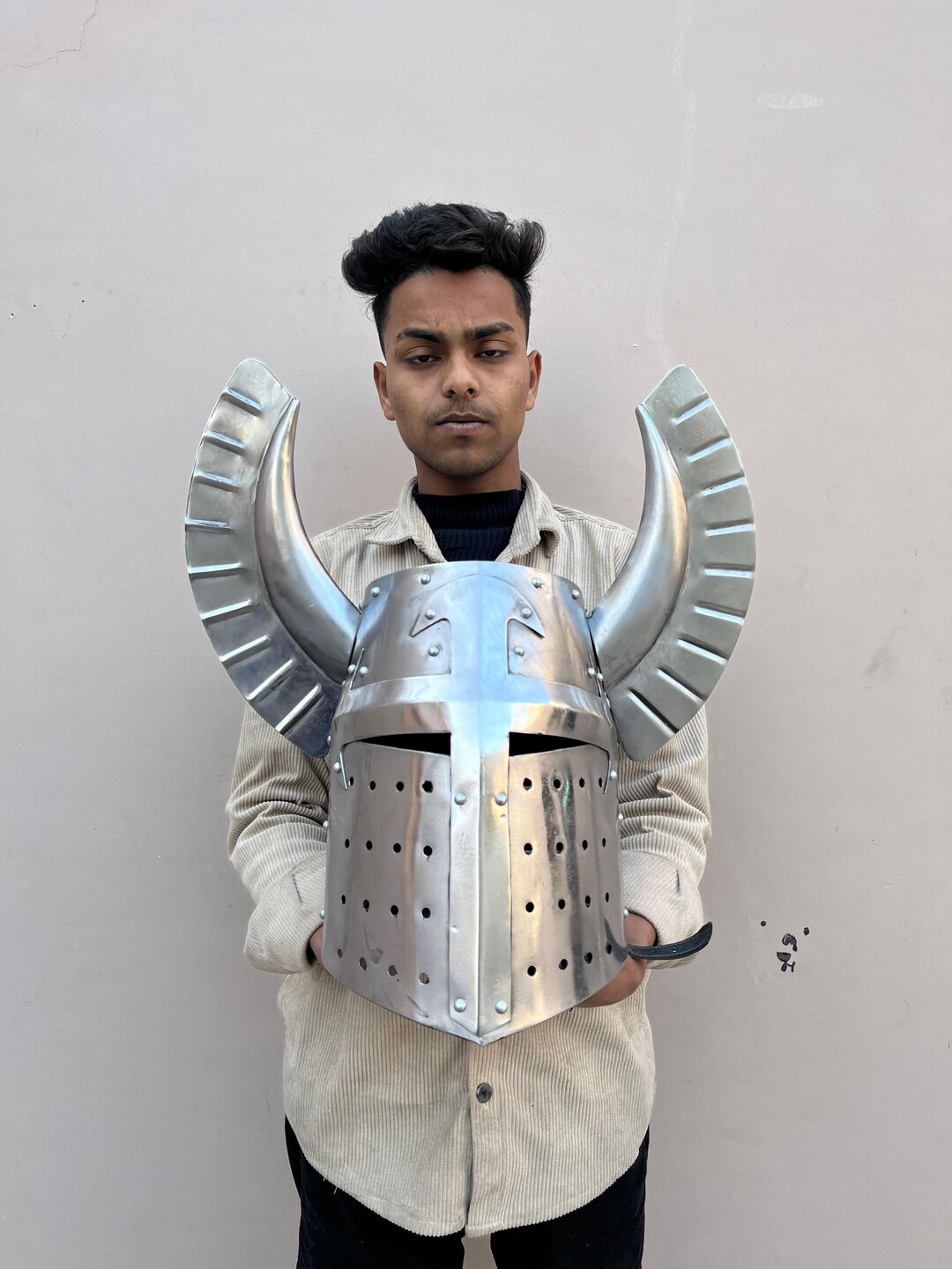 Medieval Teutonic Knight Helmet With Horns | 18 Gauge Steel Templar ...