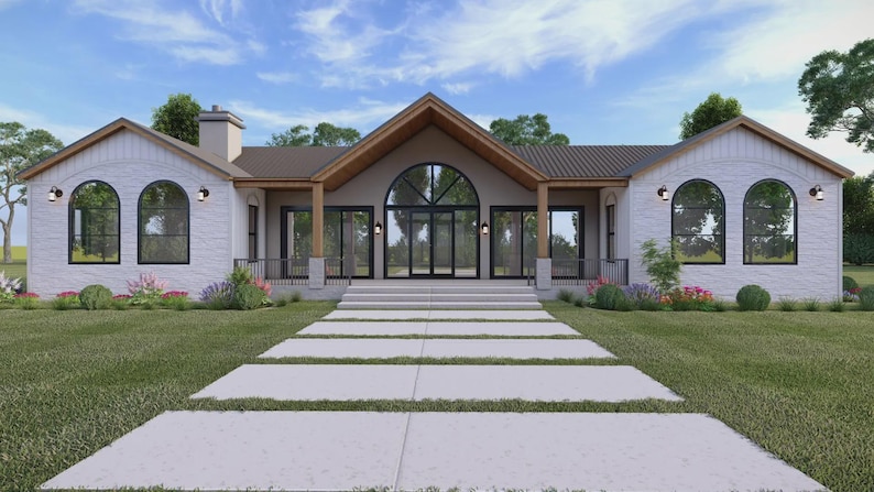 2 Modern Farmhouse Plans Bundle – Single Story Home Designs, Open Floor ...