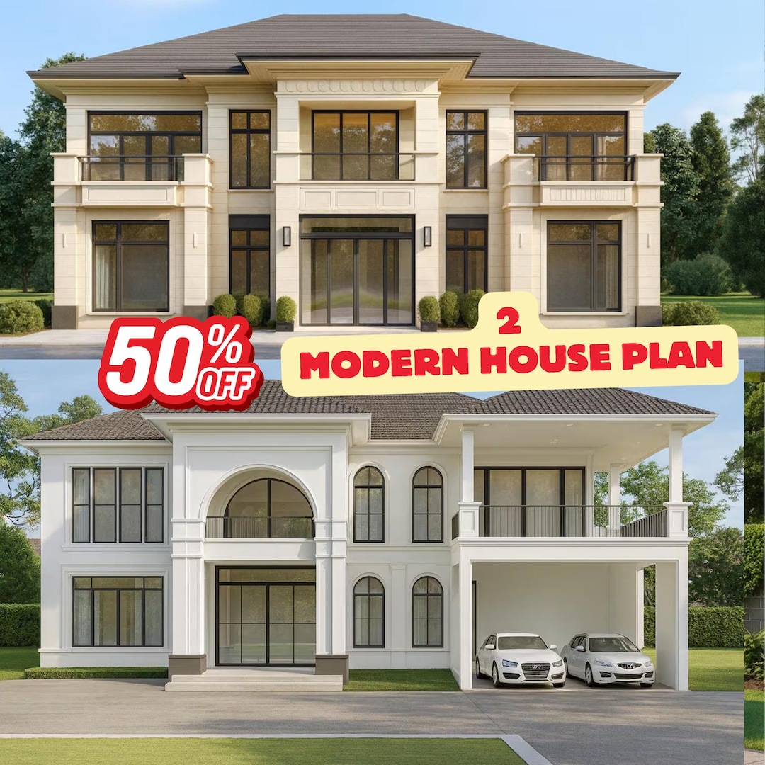 Modern Villa Plan Bundle | 4-6 Bedroom Home Designs / FULL CONSTRUCTION ...
