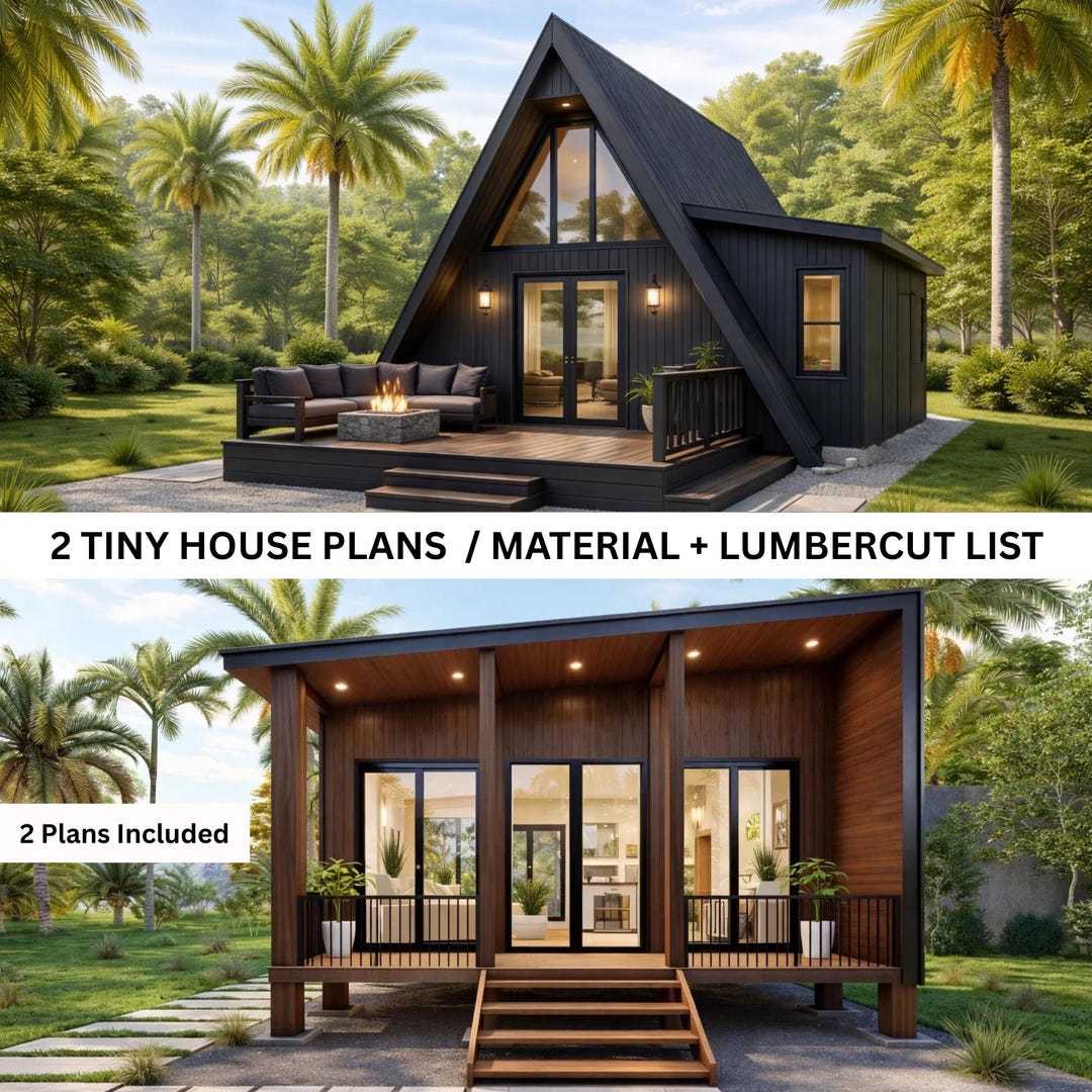 2 Modern Cabin Plans, A-frame & Shed Roof, 520-572 Sq Ft, PDF ...