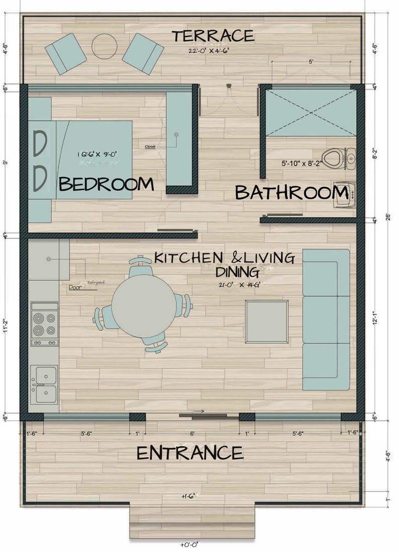 Modern Cabin House Plan | 1 Bedroom Tiny Home | Mono Roof | PDF ...