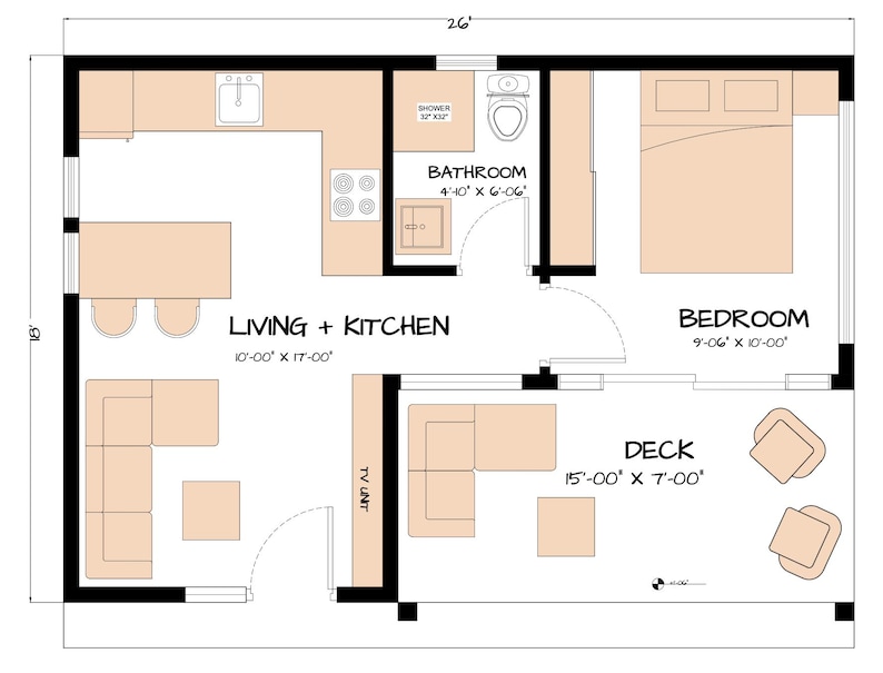 Tiny House Plans 363 Sq Ft | Small Cabin Plans PDF | 1 Bedroom ADU ...