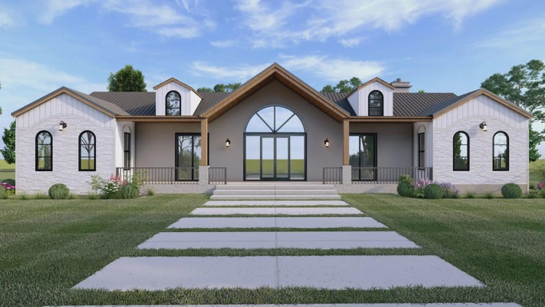2 Modern Farmhouse Plans Bundle – Single Story Home Designs, Open Floor ...