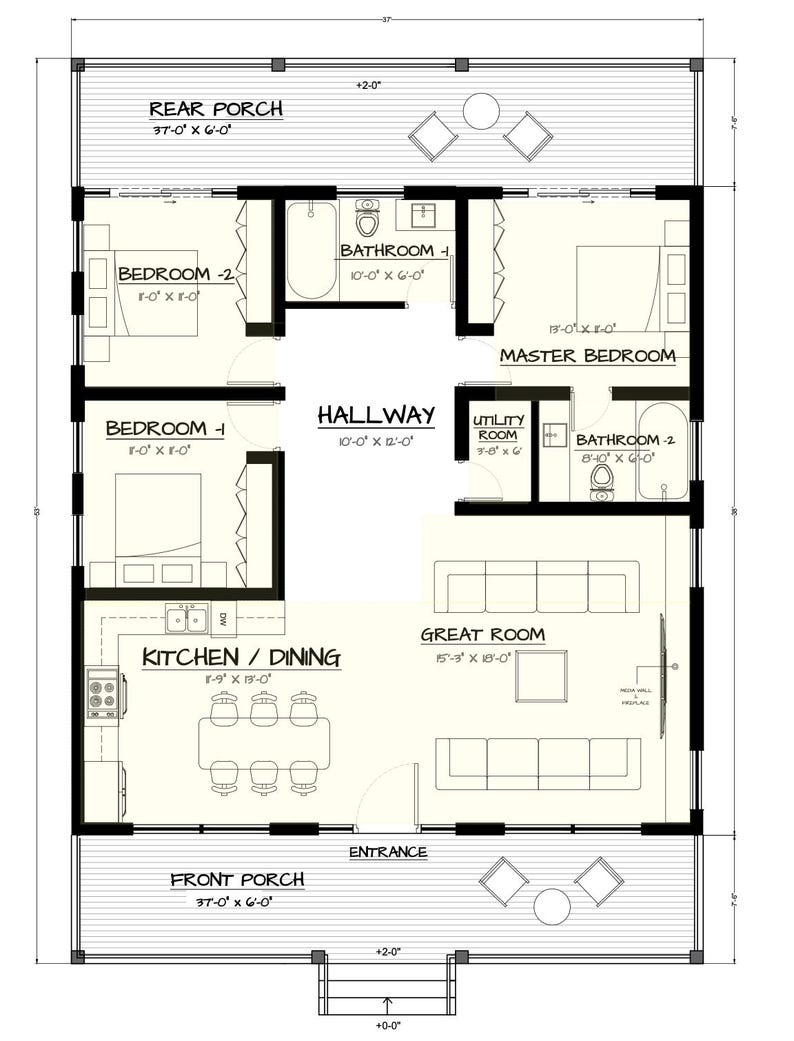 Modern Farmhouse Plan | 3 Bedroom Home Architectural Drawings FULL ...